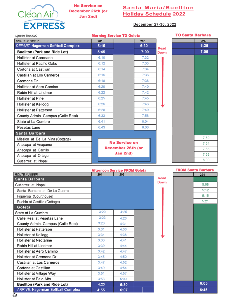 WINTER HOLIDAY SCHEDULE – 12/27 – 12/30 – Clean Air Express